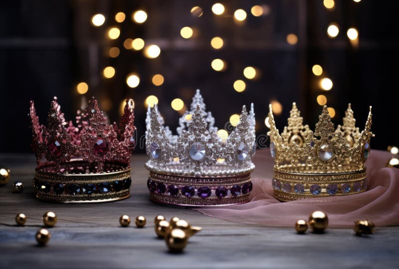 Three Crowns of Colors on a Table Stock Image - Image of shine ...