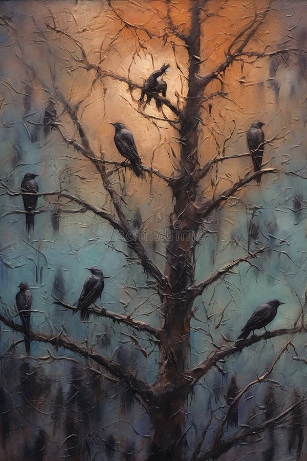 The Three Crows of Death: a Pastel Painting Stock Illustration ...