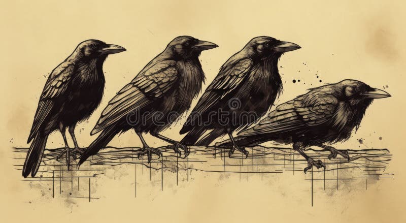 Three Crows with Large Antennas in Flat Illustration Style. Perfect for ...