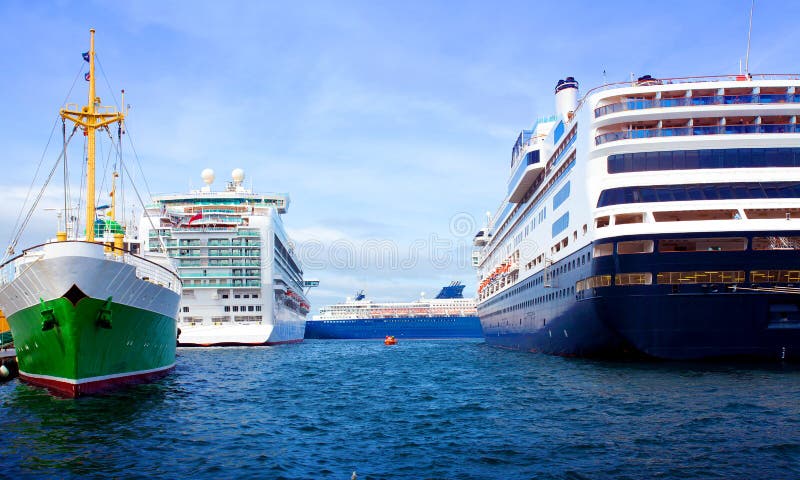 Three cruise ships stock image. Image of busy, norway - 72761895