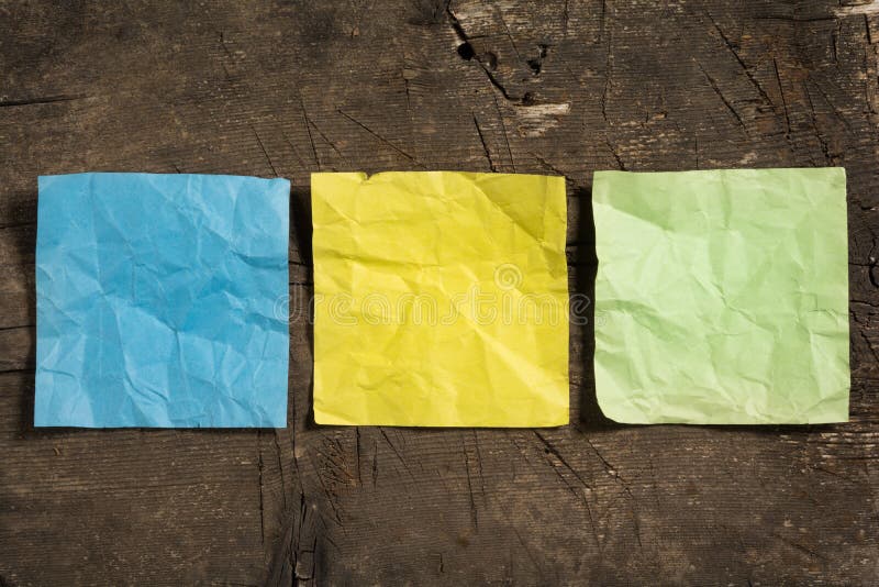 Three Crumpled Blank Note Papers in Different Colors Stock Image ...