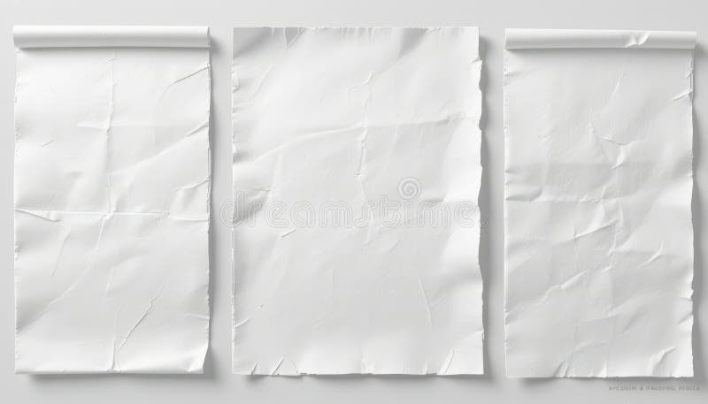 Three Crumpled White Paper Sheets Arranged Vertically. the Texture is ...