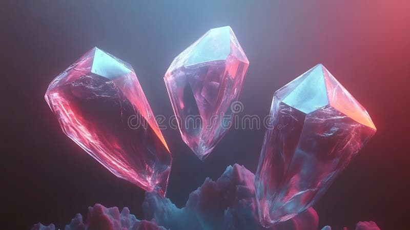 Three Crystalline Structures Glowing Under Neon Light Stock Photo ...