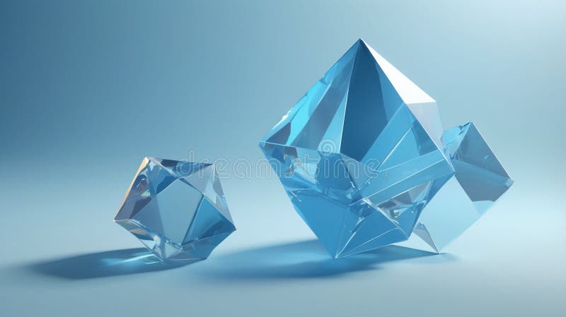 Three Crystalline Structures in Varying Sizes on a Light Blue Gradient ...