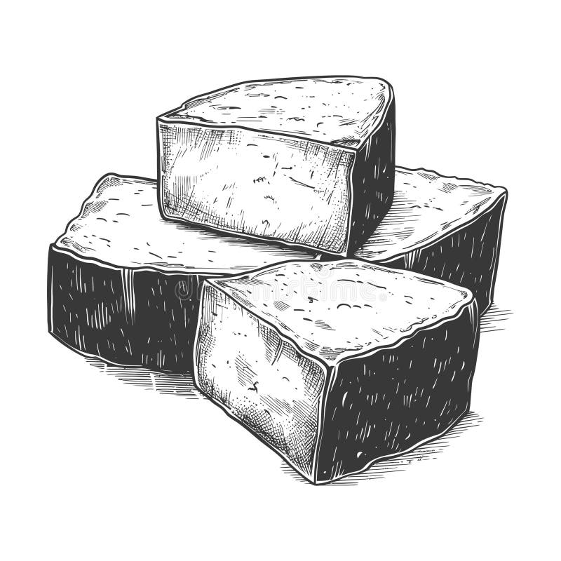 Delicious Hand-Drawn Illustration of Three Cheese Blocks Stock Vector ...