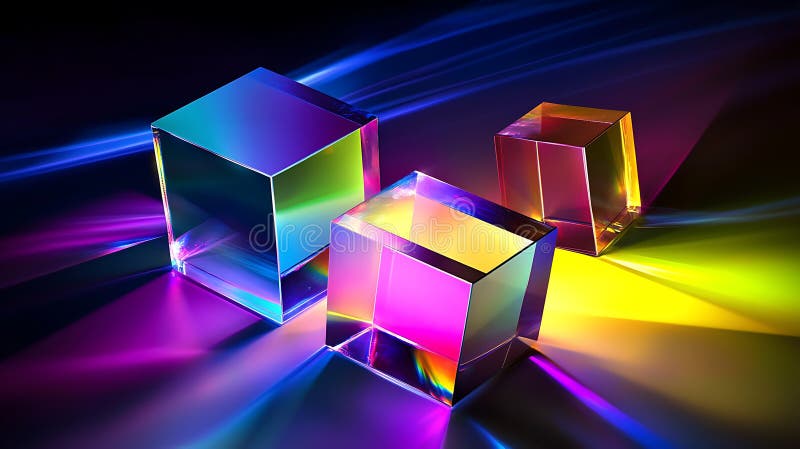 Three Cubes of Different Colors are Arranged on a Table Stock ...