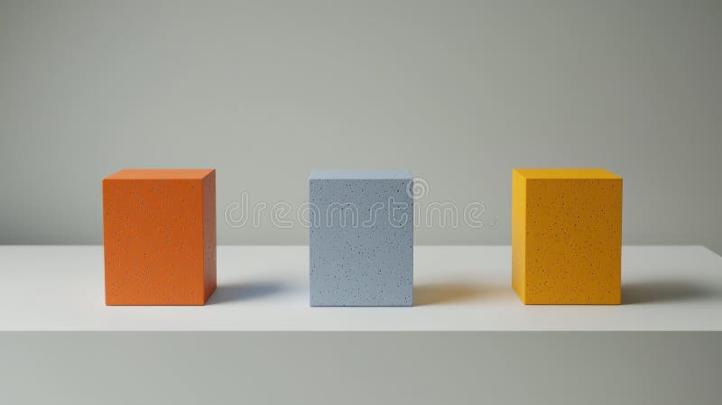Three Cubes of Different Colors and Textures Arranged in a Row on a ...