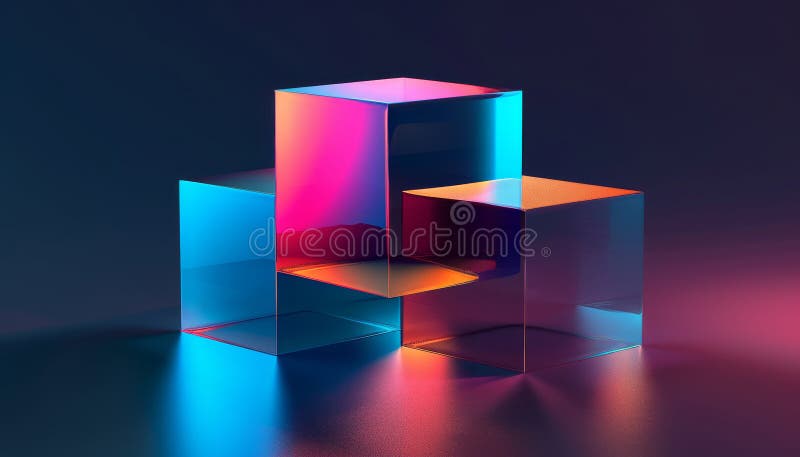 Three Cubes Made of Clear Glass are Arranged in a Triangular Formation ...