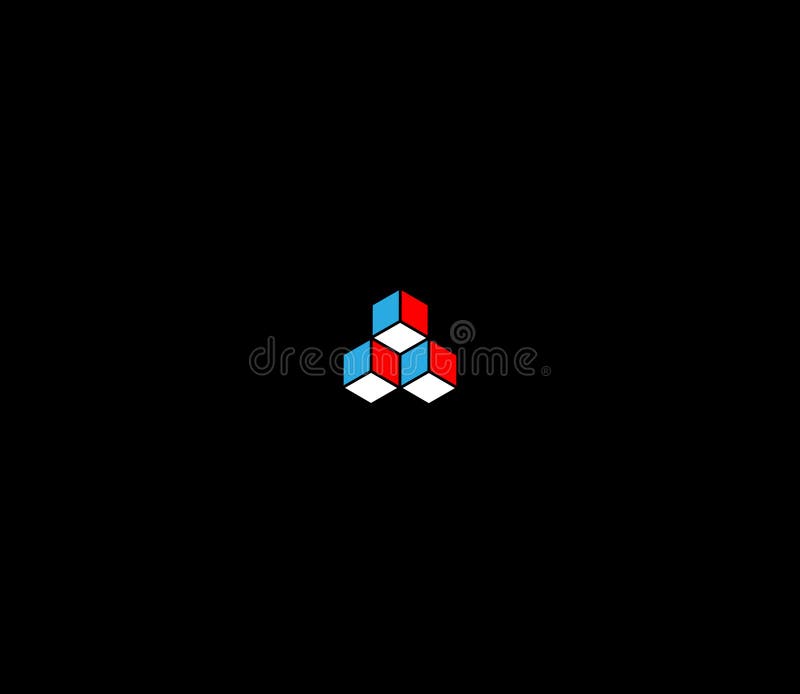 Three Cubic Elements Form a Triangle. Blue, Red and White Colors ...