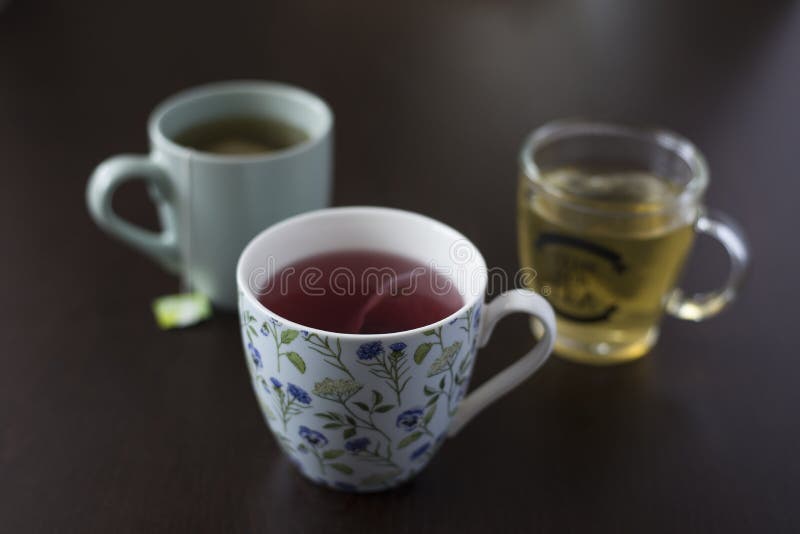 Three cup of various tea stock photo. Image of detox - 169703752