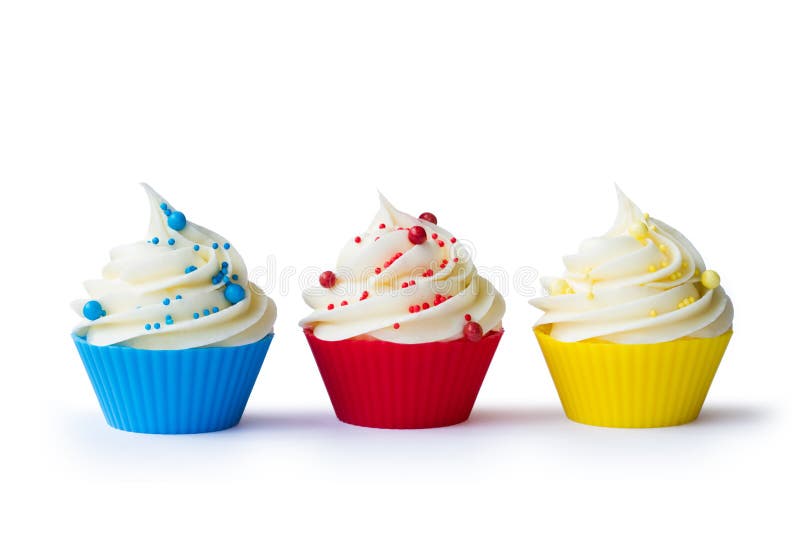 Three Isolated Cupcakes In A Row Stock Image - Image of cupcakes, snack ...