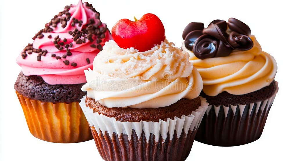 Three Cupcakes with Different Toppings and Toppings Stock Image - Image ...
