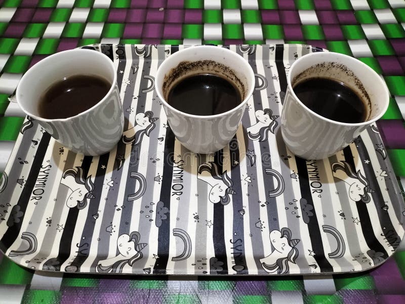 Three Cups of Brewed Coffee Served on a Tray Stock Photo - Image of ...