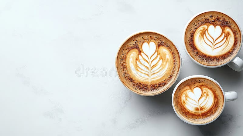 Three Cups of Cappuccino with Latte Art Displayed Stock Illustration ...