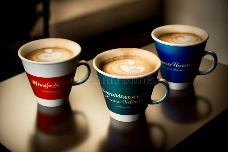 Three Cups of Coffee Sitting on Top of a Table. Generative AI Stock ...
