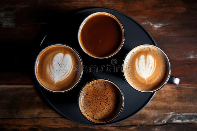 Three Cups of Coffee on a Table, Seen from Above Stock Image - Image of ...