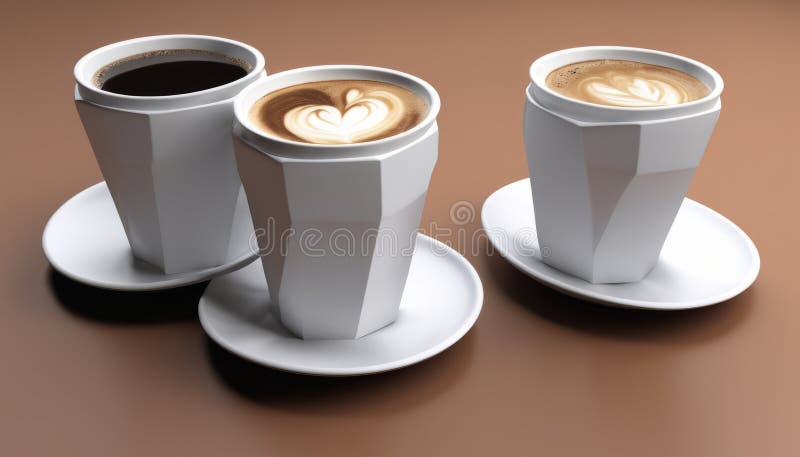 Three Cups of Coffee on a Table Stock Illustration - Illustration of ...