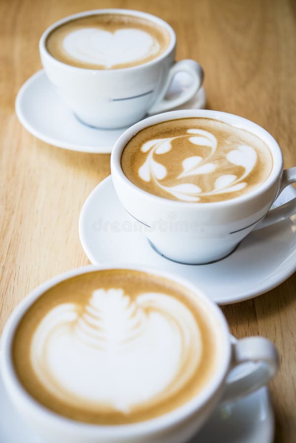 Three Cups of Hot Cappuccino Coffees Stock Image - Image of fresh ...