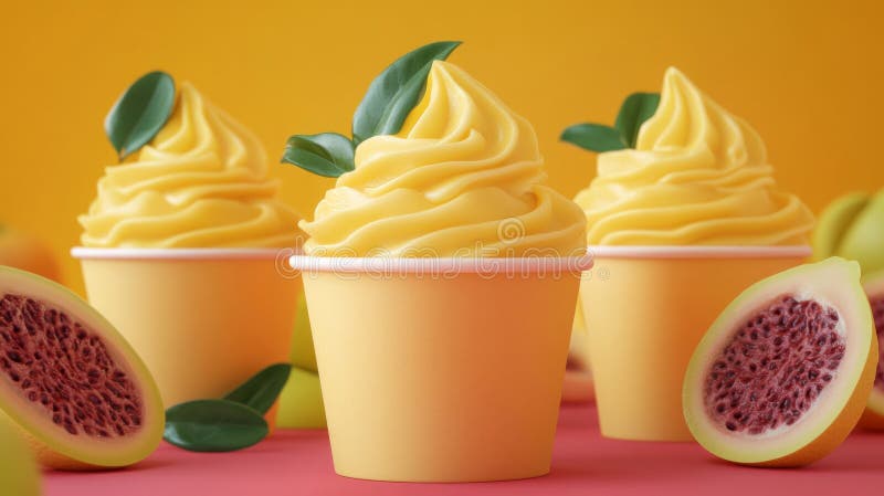Three Cups of Yellow Frozen Yogurt with Figs Stock Illustration ...