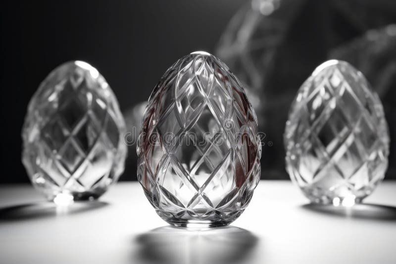 Three Cut Crystal, Glass or Diamond Easter Eggs are Displayed on a ...