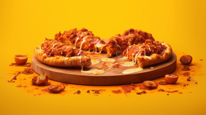 Hyper Realistic Pizza Art on Yellow Board: Swirling Vortexes and ...