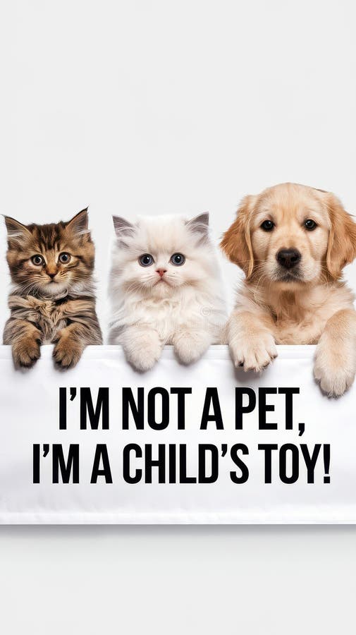 Three Cute Animals with Humorous Text in Studio Setting Stock ...