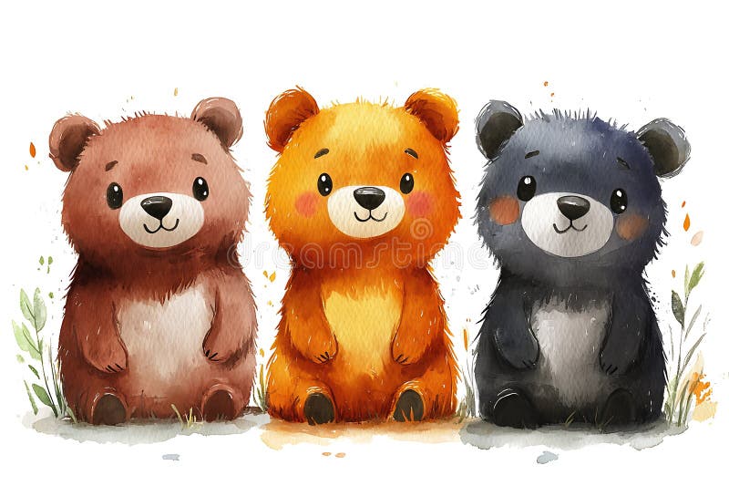 Three Cute Cartoon Bears Sitting Together Stock Illustration ...