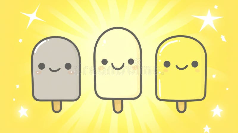 Three Cute Cartoon Ice Pops on a Sunny Yellow Background, Perfect for ...