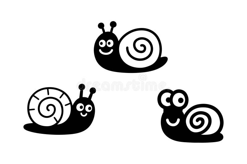Three Cute Cartoon Snails Shell Design Elements Stock Illustration ...