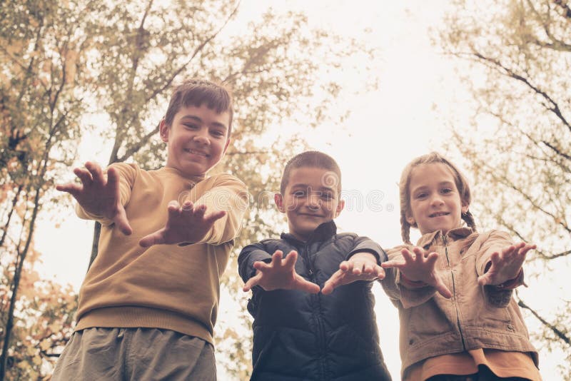 Three cute children. stock photo. Image of friendship - 119571948