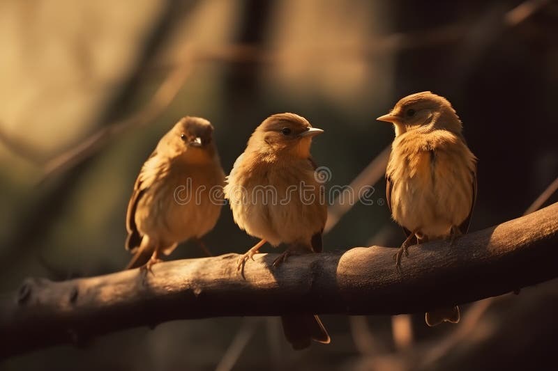 Three Cute and Chubby Birds Perch on a Branch Stock Illustration ...