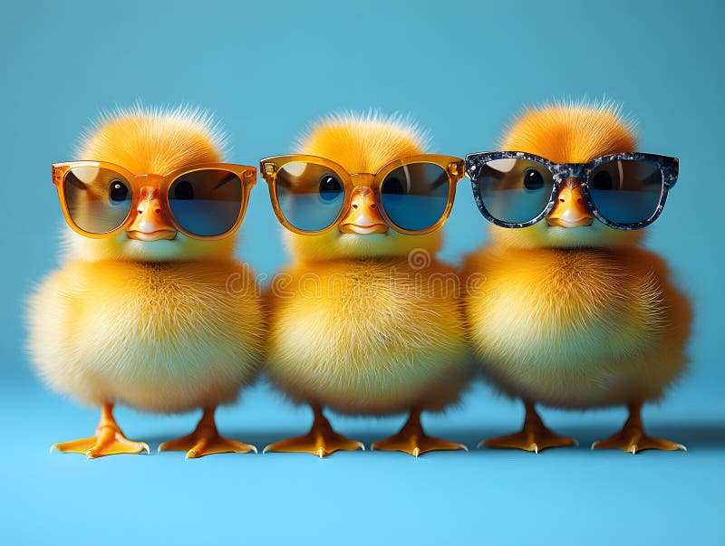 Three Cute Ducklings in Sunglasses – Fun and Adorable Spring Concept ...