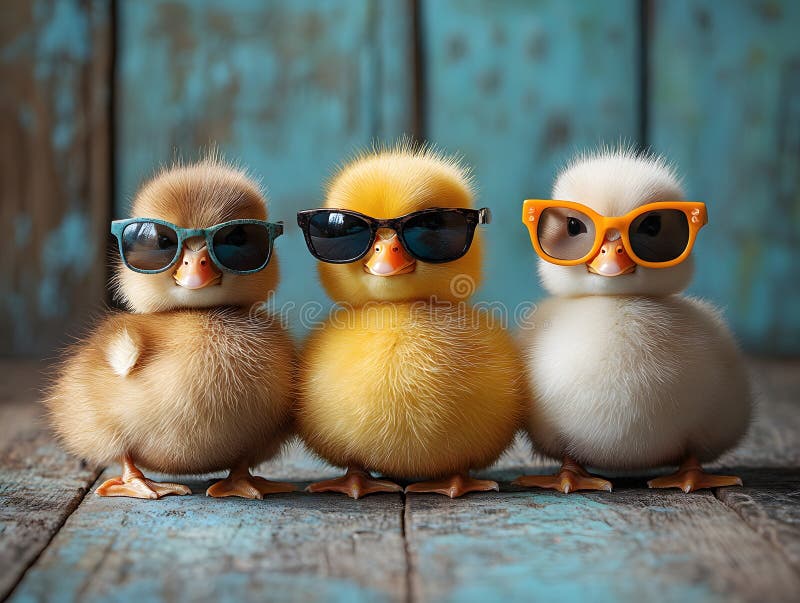 Three Cute Ducklings in Sunglasses – Fun and Adorable Spring Concept ...