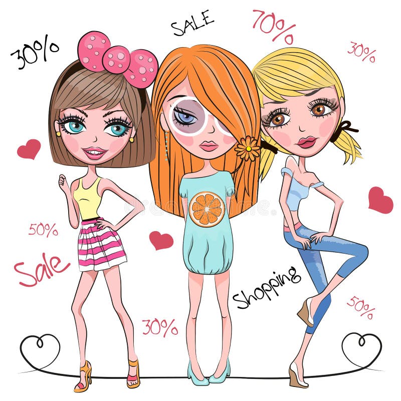 Three Cute cartoon girls stock vector. Illustration of icon - 89066073