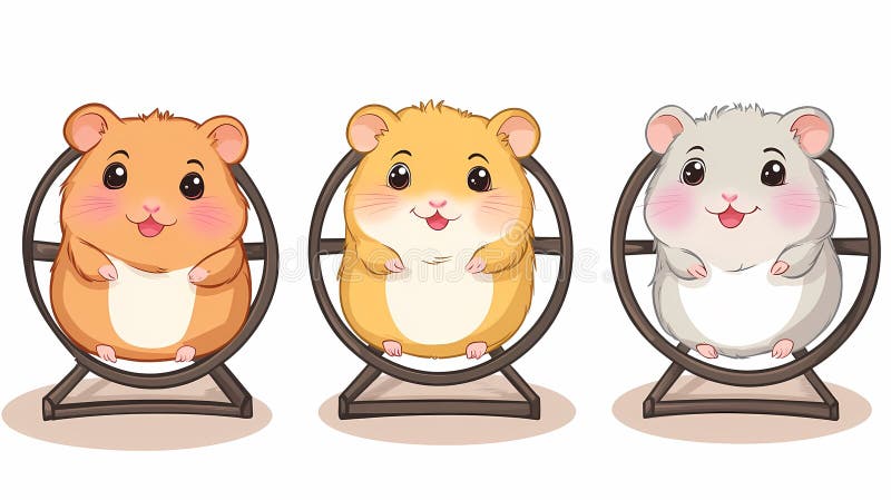 Three Cute Hamsters in Wheels, Showcasing Playful and Adorable Animal ...
