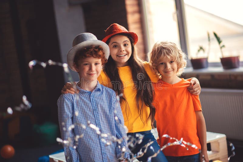 Three Cute Kids Having a Birthday Party Stock Image - Image of ...