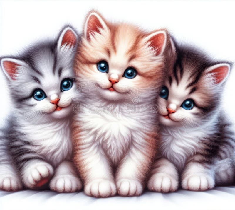 Three Cute Kittens Illustration Stock Photo - Image of adorable ...