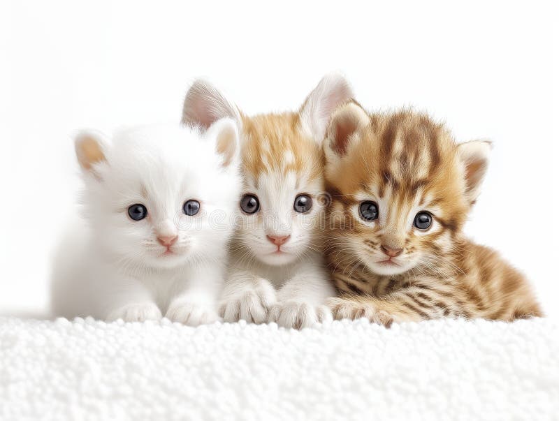 Three Cute Kittens on a White Background. a White, Red and Striped ...