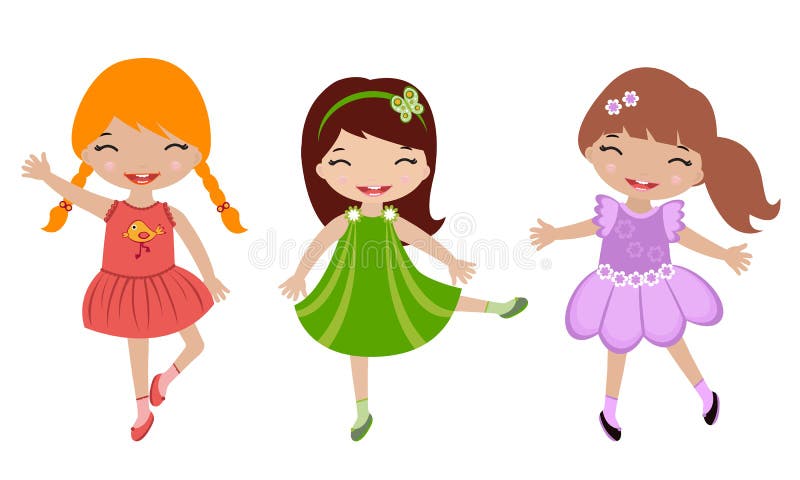 Three Cute Little Girls Dancing Stock Vector - Illustration of color ...