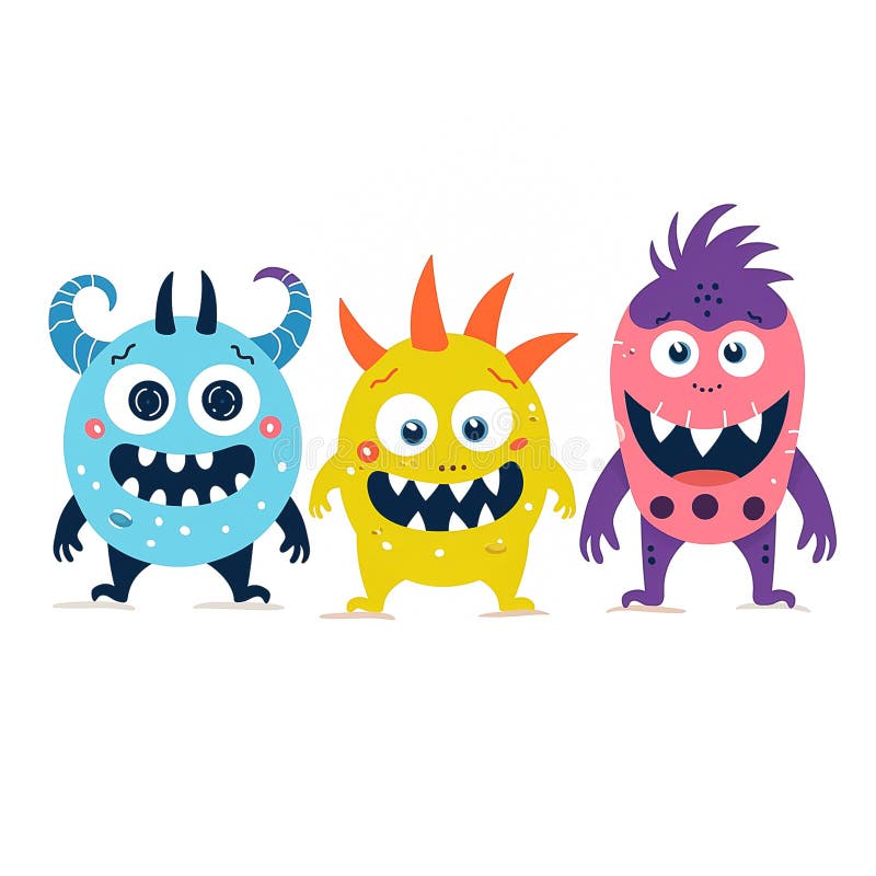 Three Cute Monsters with Different Colors and Sizes Stock Illustration ...