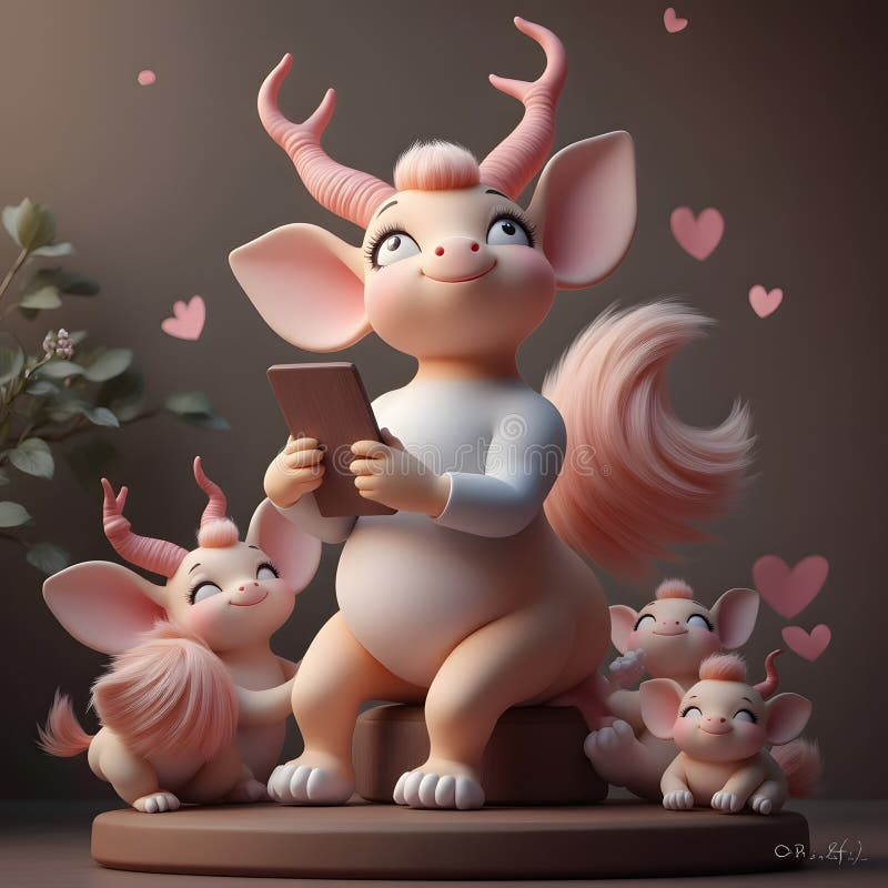 Adorable Pink Fantasy Creatures: Digital Art with Sweet Mood Stock ...