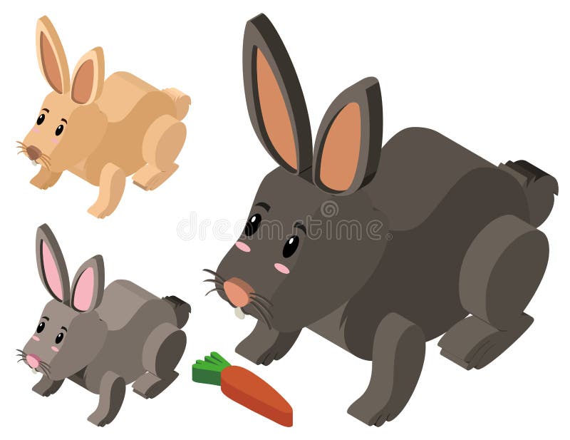 Three Cute Rabbits 3d Design Stock Illustrations – 5 Three Cute Rabbits ...