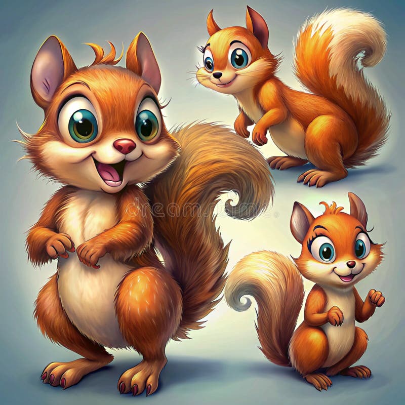 Three Cute Squirrel Poses stock vector. Illustration of fluffy - 323298012