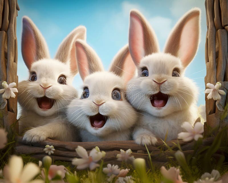 Three Cutes and Smiling Bunnies.Ai Technology Stock Illustration ...