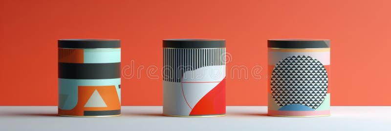 Three Cylindrical Boxes in Different Sizes Each Adorned with Geometric ...