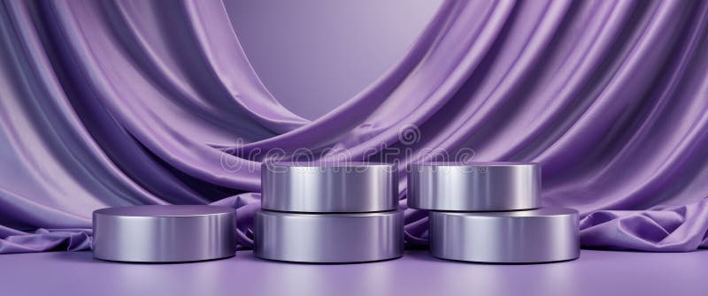 Three Cylindrical Platforms and Wavy Purple Fabric Backdrop Stock ...