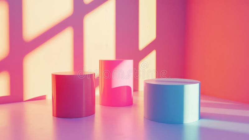 Three Cylindrical Podium Displays with Abstract Shadow Patterns and ...