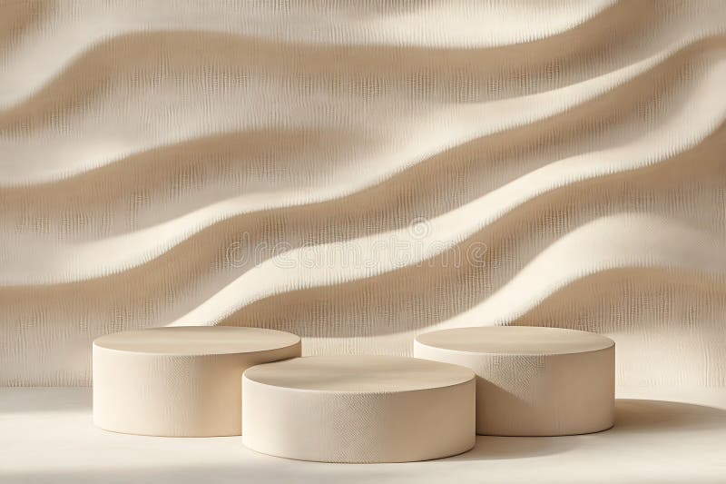 Beige Cylindrical Display Stands on Wavy Background Stock Image - Image ...