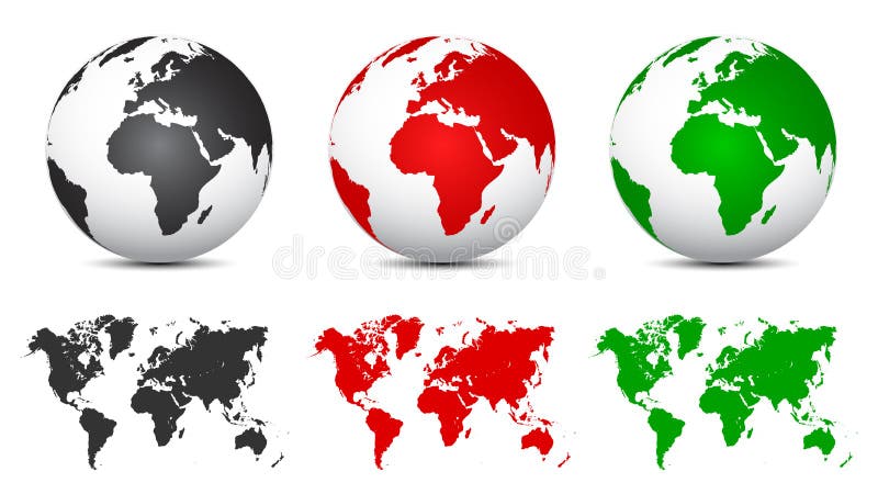 Three 3D Globes with World Maps - Stock Vector Stock Vector ...