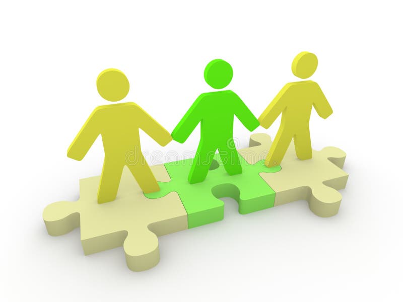 Three 3d Human Figures Standing on Puzzle Pieces Stock Illustration ...